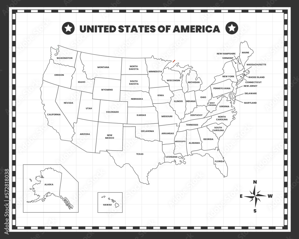 US Map Flat Lines Design Version / Ai Illustrator Stock Vector | Adobe ...