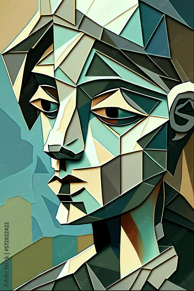 thinking fast and slow in the style of cubist, cubist face portrait, ai ...