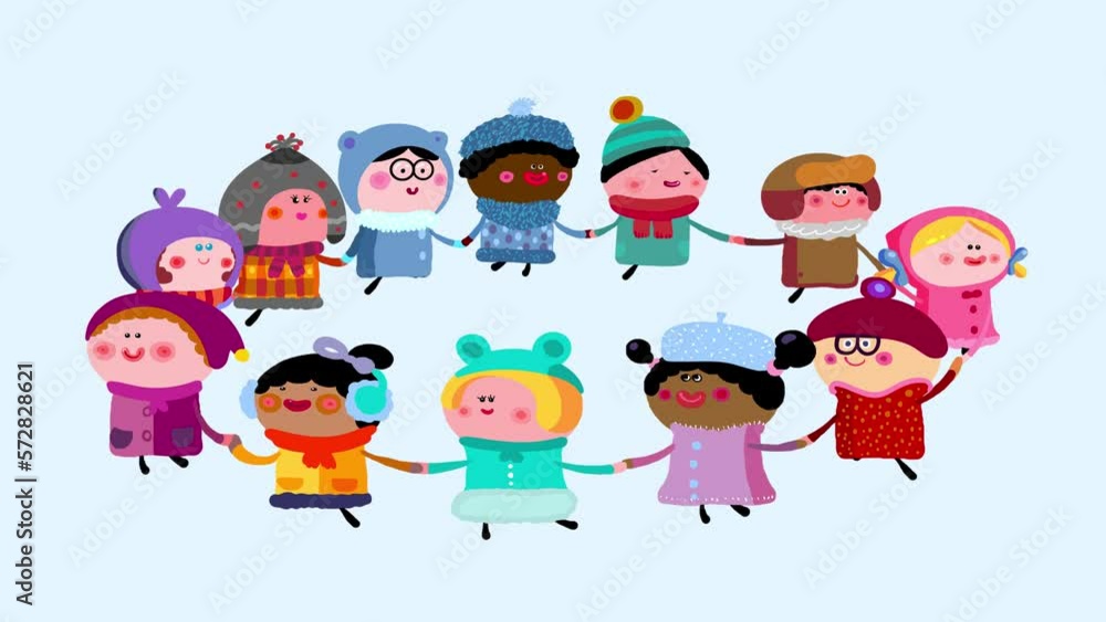 Children different nations dancing in a circle on rotating earth. They ...