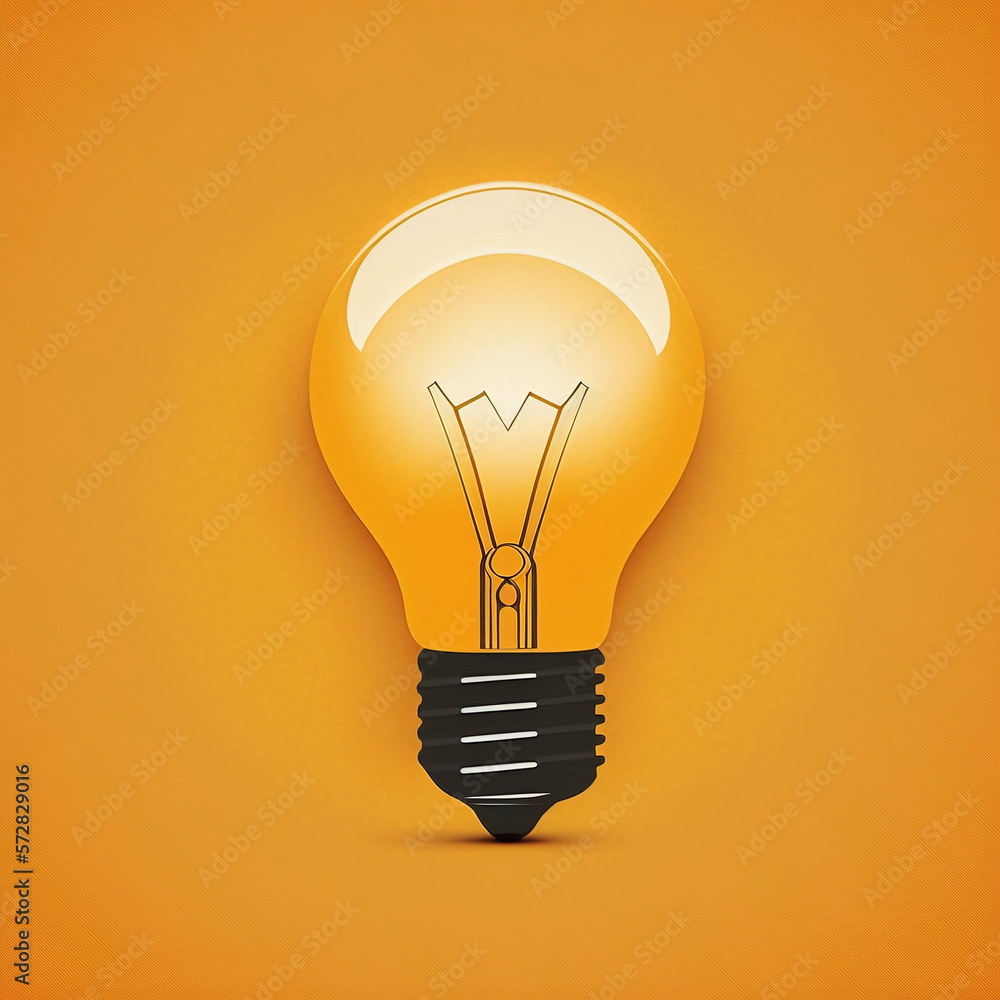 An illustration of a yellow glowing light bulb on a yellow background ...