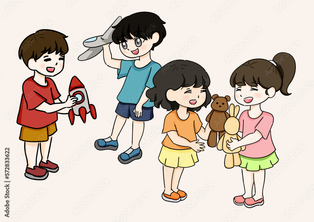 children character and Happy kids playing with friends Stock Vector ...