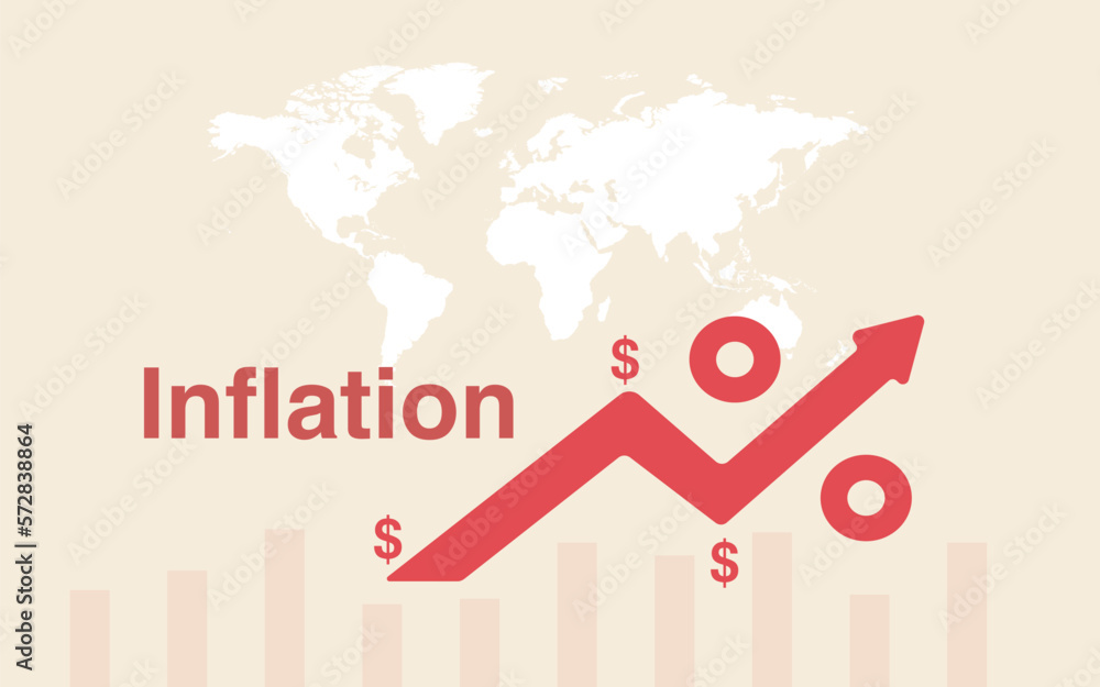 Inflation symbol with arrow going up. US dollar sign with world map ...