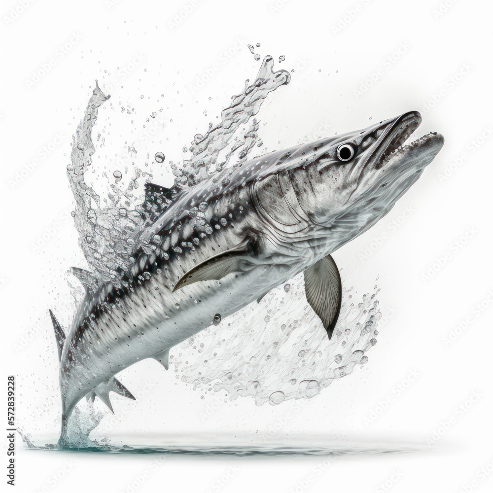 Detailed illustration of a saltwater barracuda fish jumping out from ...
