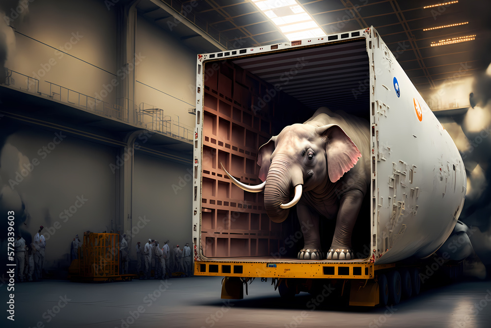 Concept Poachers illegal elephants of exotic animals. Transportation of ...