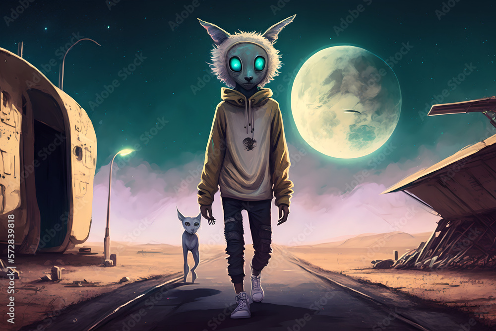 A bizarre black child alien with piercing blue eyes, a hybrid is waking ...