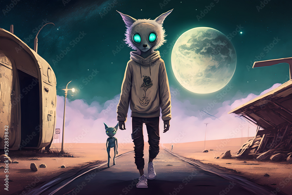 A bizarre black child alien with piercing blue eyes, a hybrid is waking ...