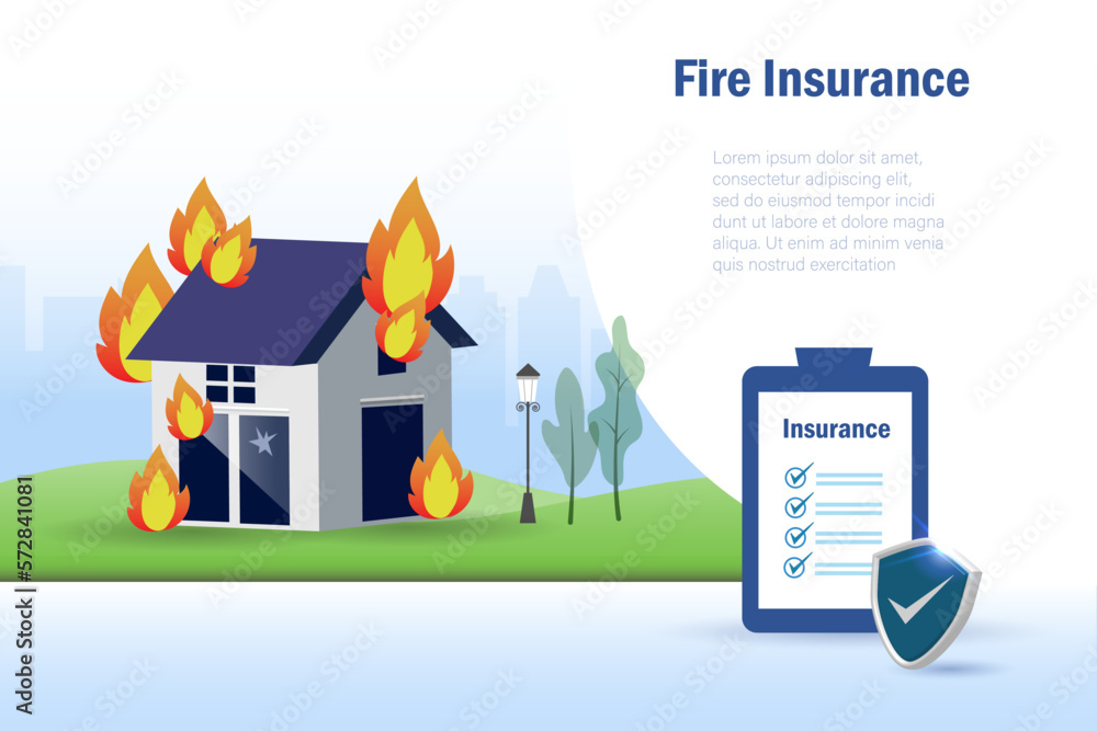 Vektorová grafika „Burning house on fire with fire insurance policy for ...