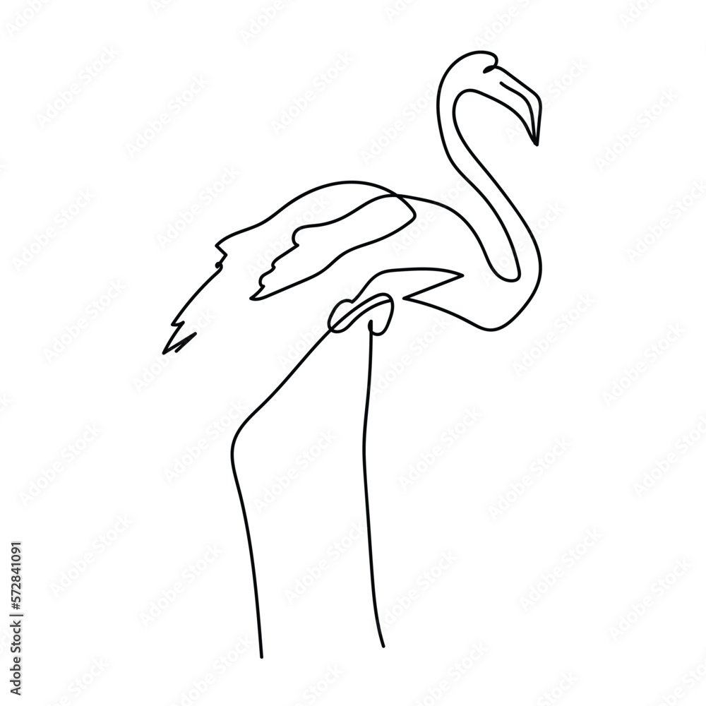 flamingo bird, one line art animal, continuous one line art vector ...
