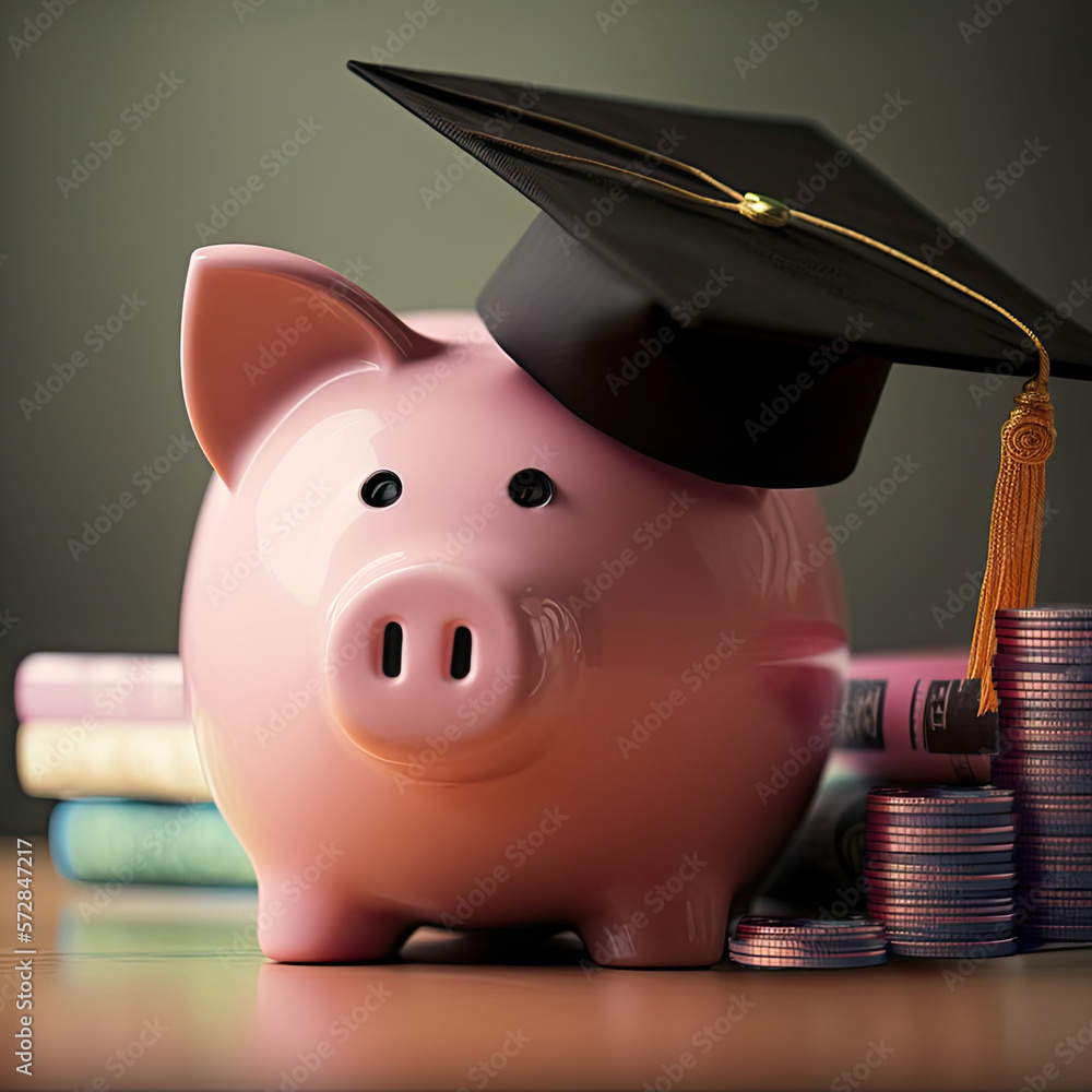 Generative AI, Piggy Bank with Graduation student cap and tassel with ...