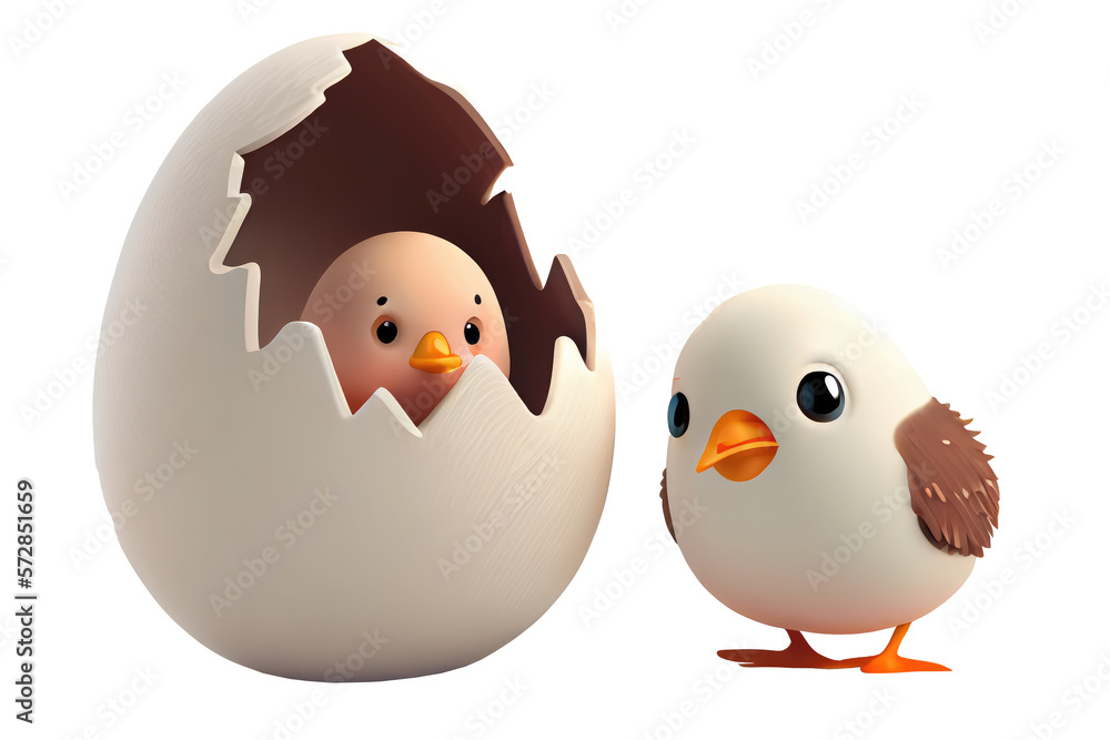 Cute baby chicken hatched from egg.generative ai Stock Illustration ...
