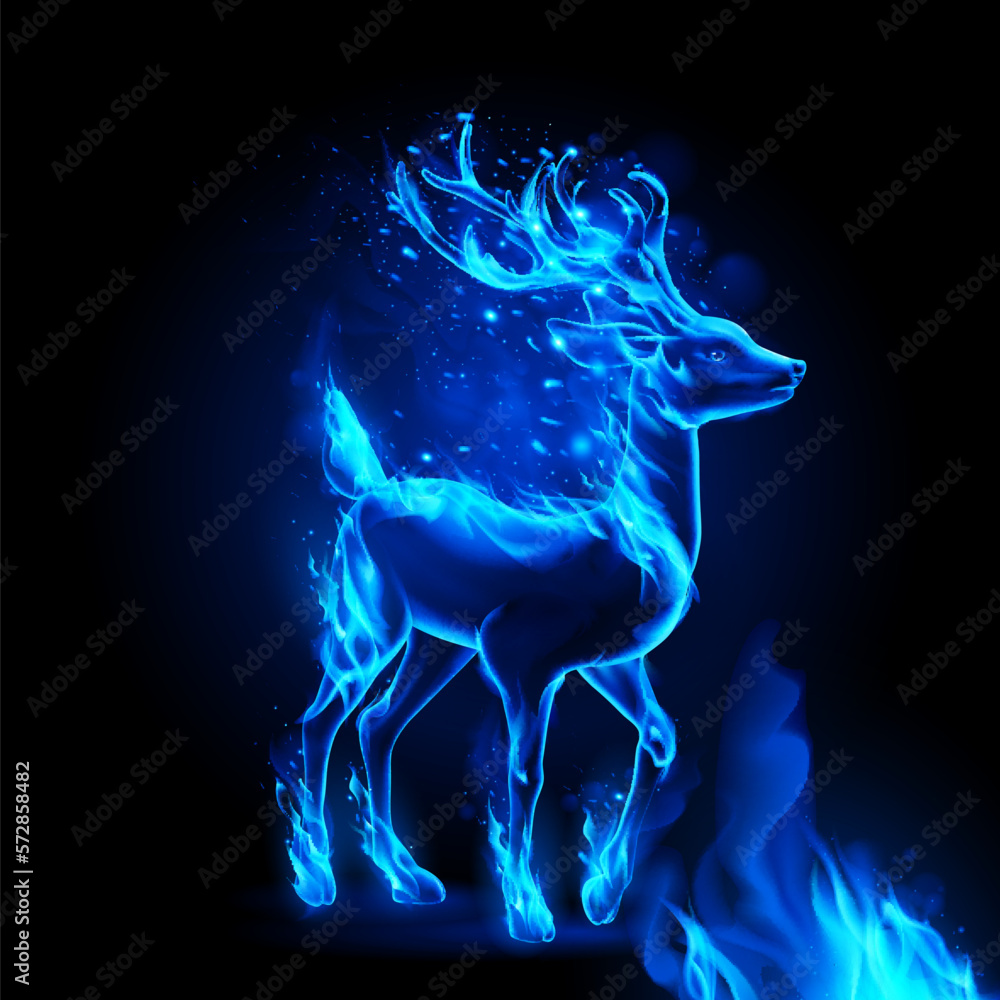 Fiery Black Silhouette Deer with Sparks. Concept-Image with Realistic ...