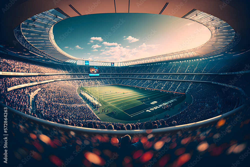 Cinematic soccer ground with stadium full of supporting fans, Sports ...