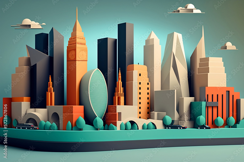 3D paper cut of the city. Paper of the town. 3D paper cut of buildings ...