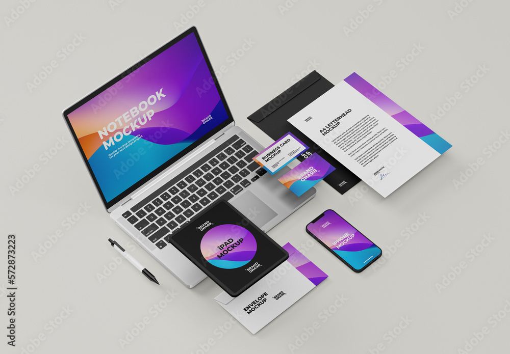 Modern Identity Pack Mockup With Smart Devices Stock Template | Adobe Stock