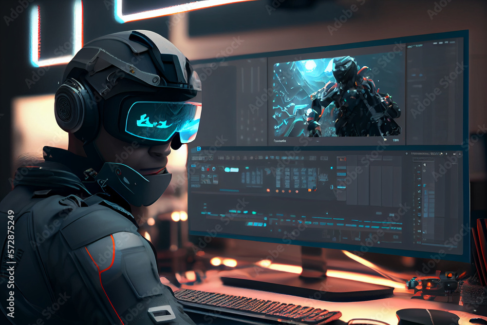 The game designer writes a project and creates a 3d character to play ...