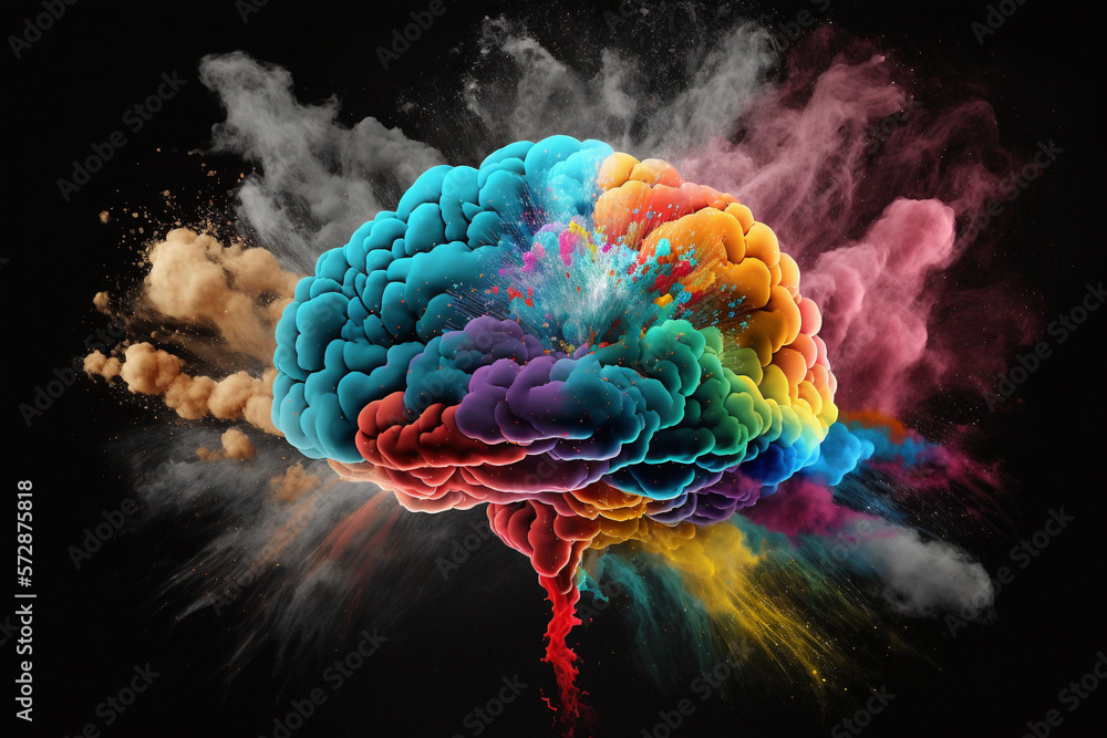 An illustration of a brain with colorful powder explosion, related to ...