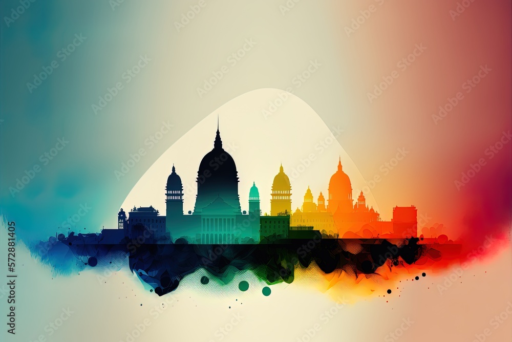 Chennai's famous skyline, in translucent layers over a gradient ...