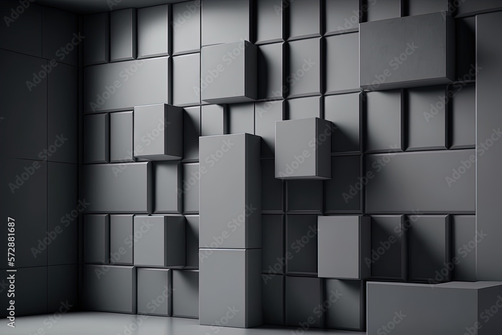 Wall tiled in a futuristic style and made to seem like concrete. Blocks ...