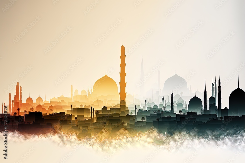 Damascus, Syria, skyline with translucent layers of a gradation of ...