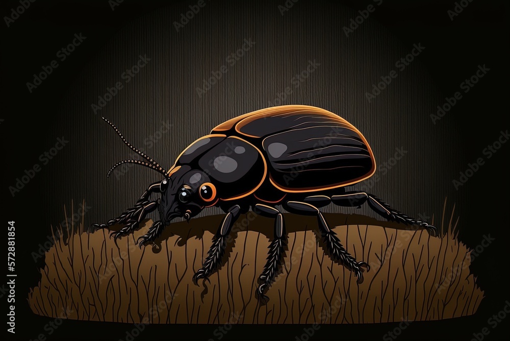 Darkling beetle, or super worm, zophobas morio, on stalk against black ...