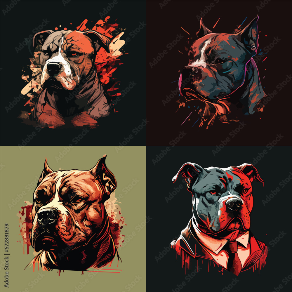 Angry Pitbull vector illustration set Stock Vector | Adobe Stock