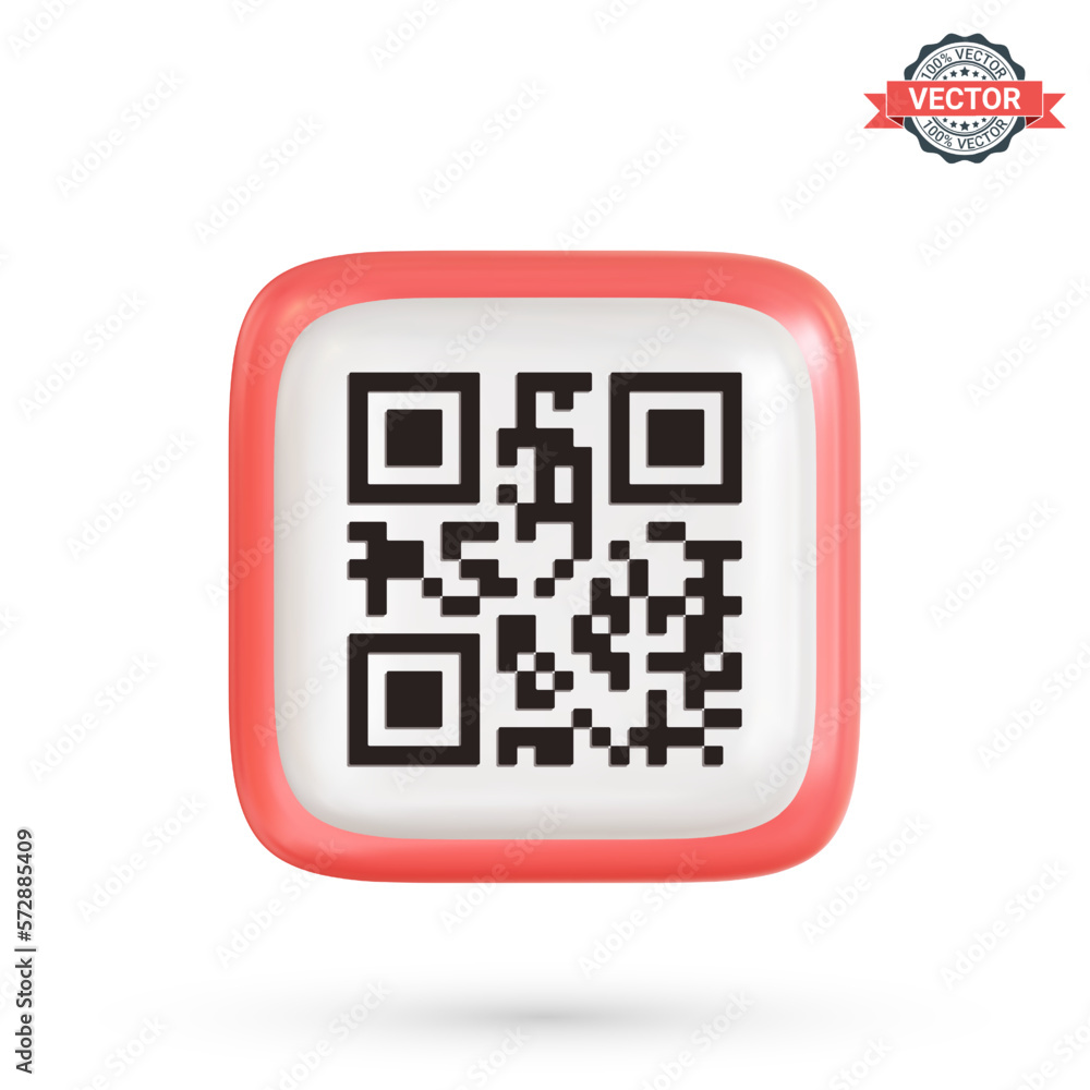 Qr code icon. Realistic 3D vector illustration of qr-code on a white ...