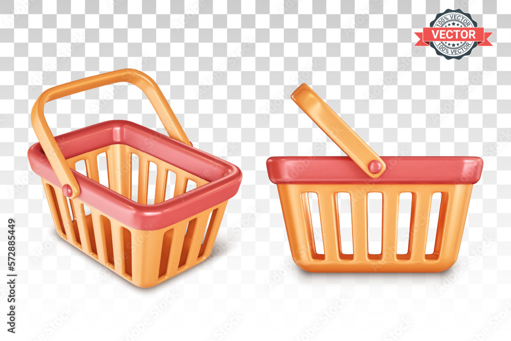 Shopping baskets. Icon set on transparent background, side view and ...