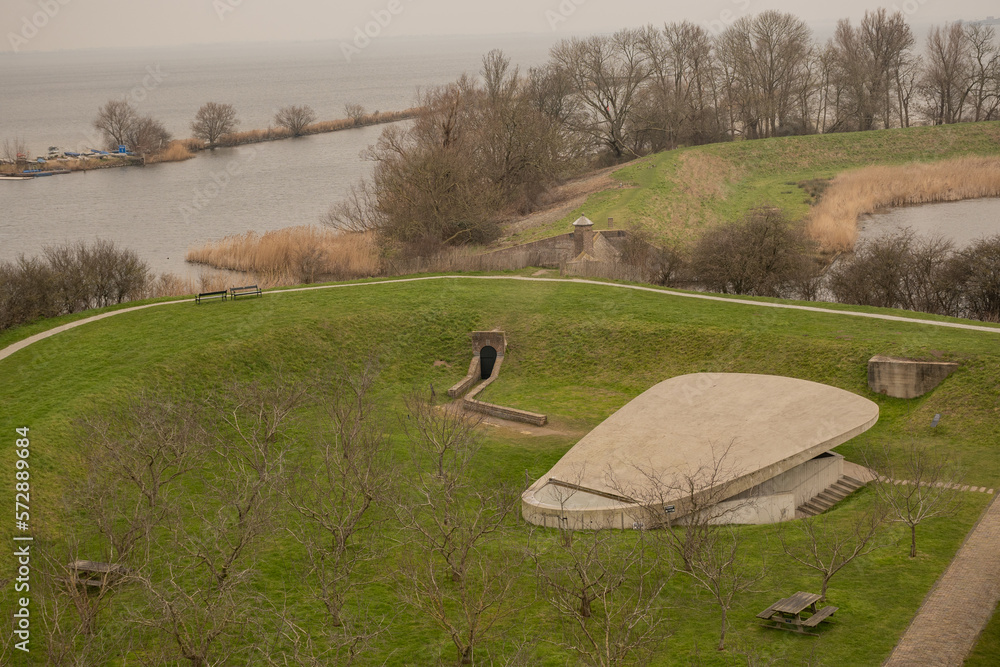 Raised fort wall ramparts of Bastion IX in Muiden near the grounds of ...