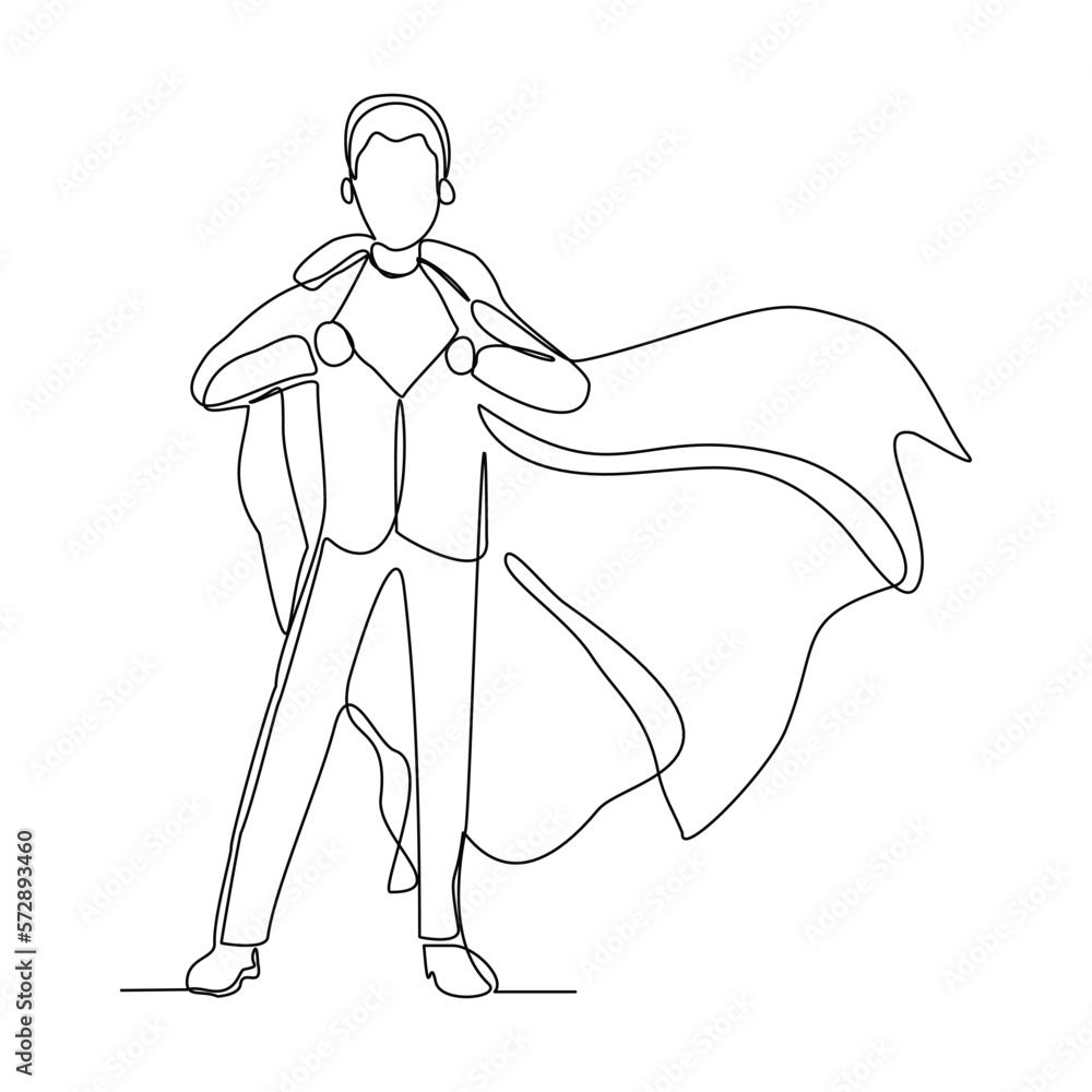 Continuous single one line drawing of standing business super hero man ...