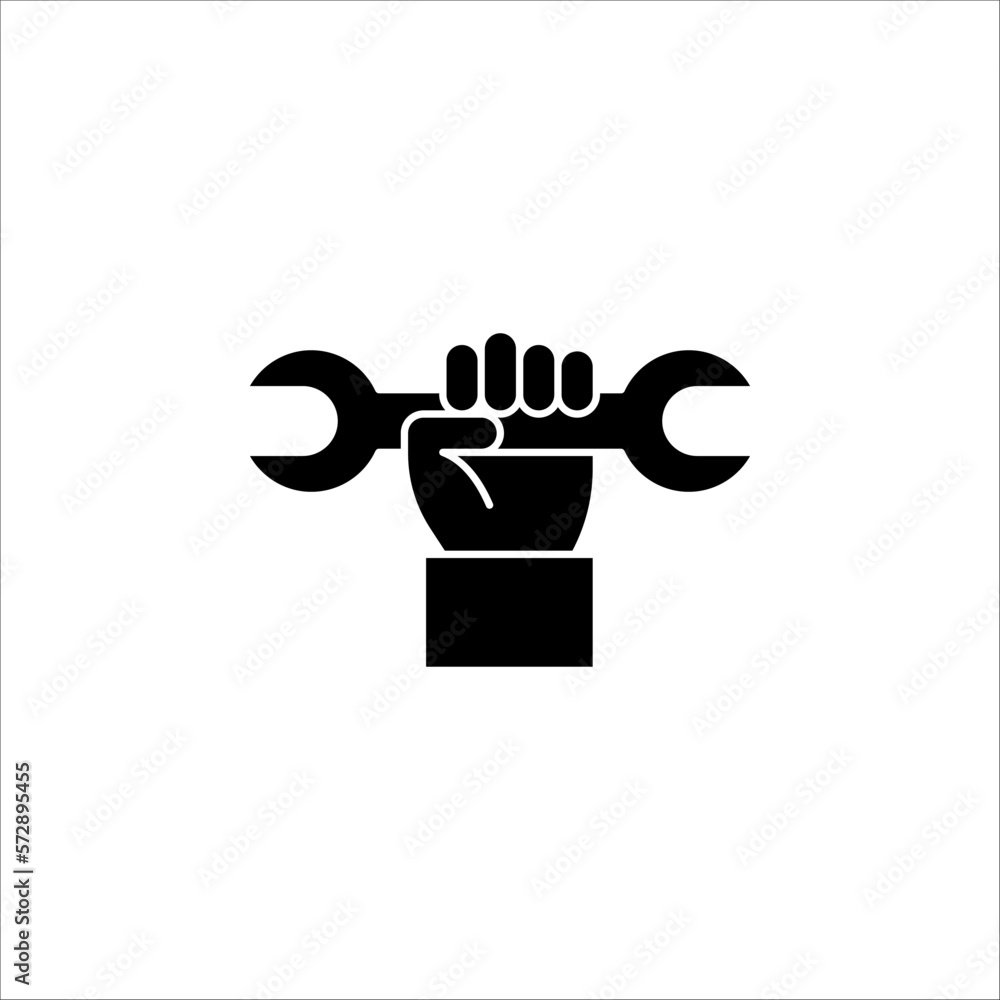 Hand holding wrench icon. Combination spanner. repair symbol. Vector ...