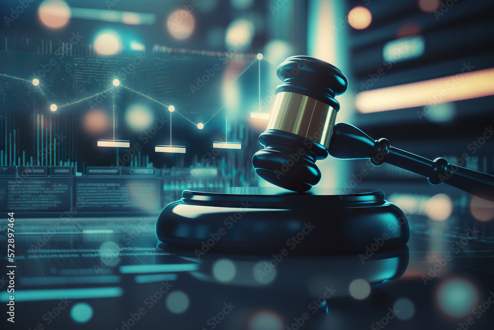 Judge gavel on background of data center. Digital law concept of ...