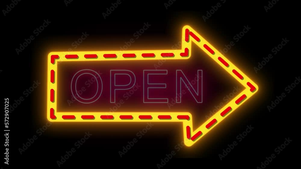 Neon Arrow With Open Sign, Glowing Neon Arrow Animation, Open Neon Sign ...