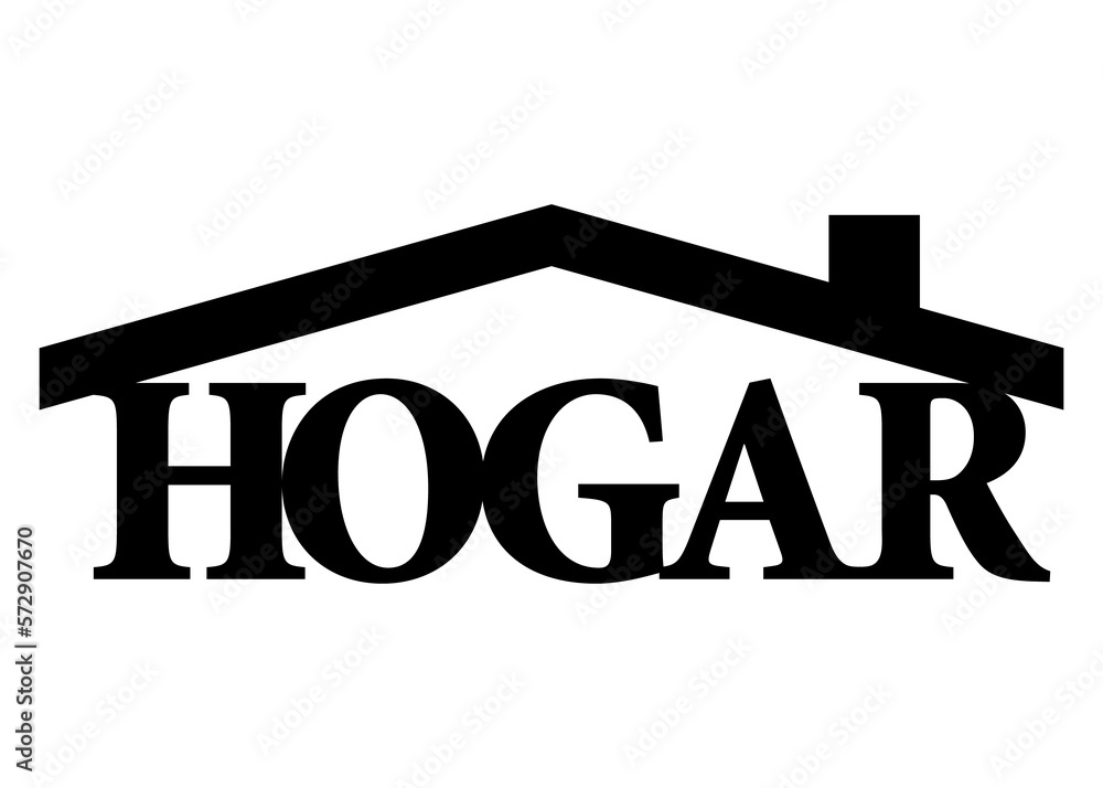 Letras de la palabra hogar en texto manuscrito en español con silueta ...