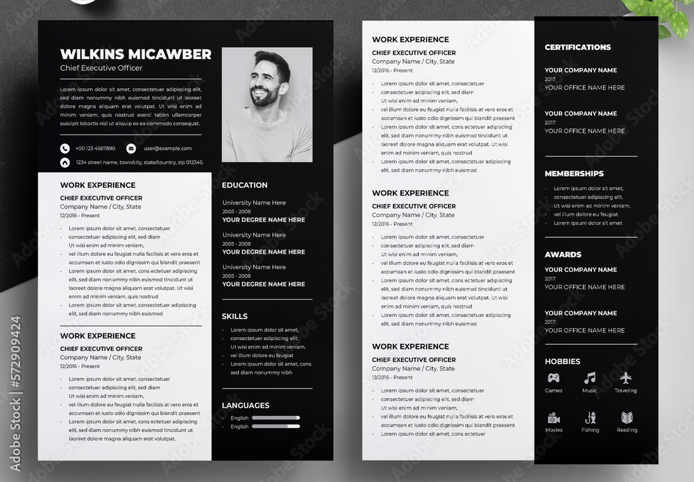 Black & White Creative Resume Design Template Stock Template | Adobe Stock