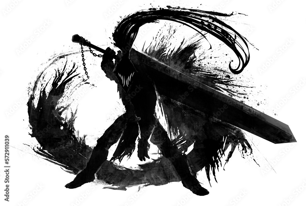 ภาพประกอบสต็อก A sinister black silhouette of a creepy knight with a ...