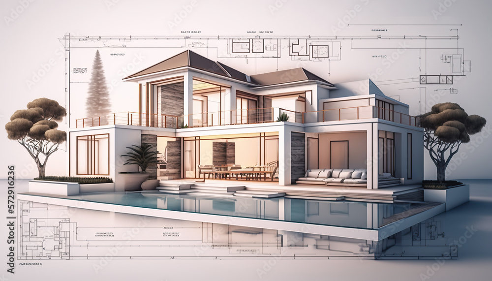Modern Luxury Pool Villa Blueprint Design with Floorplans and ...
