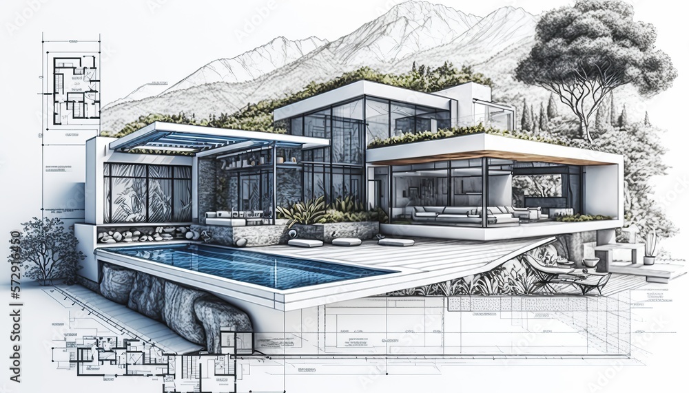 Modern Luxury Pool Villa Blueprint Design with Floorplans and ...