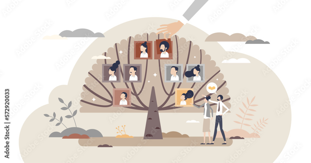 Family tree with generation connection and origin history tiny person ...