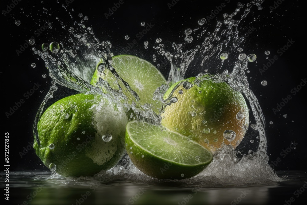lime in water splash on black background with Generative AI Stock ...