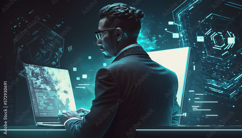 Scientists analyze information using a digital tablet and laptop ...