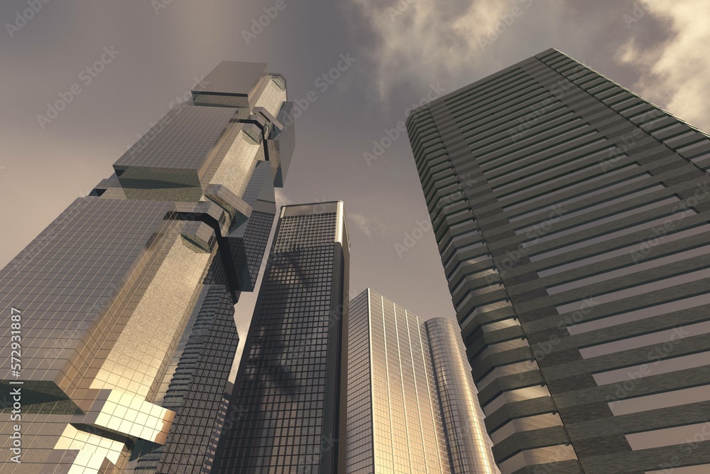 Skyscrapers, high-rise buildings from below against the background of ...