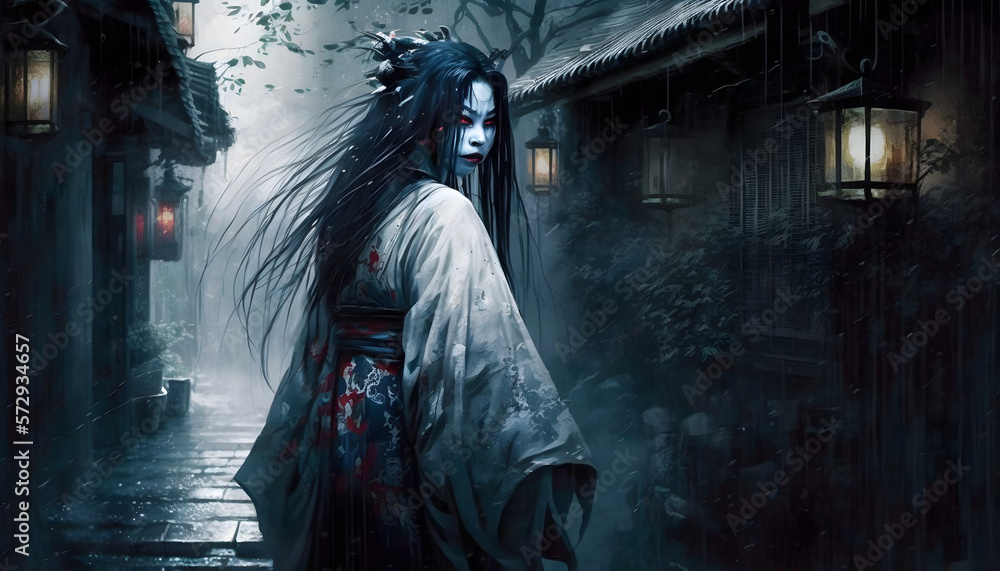 Yurei, a dim and wet female ghost of Japan. Stock Illustration | Adobe ...