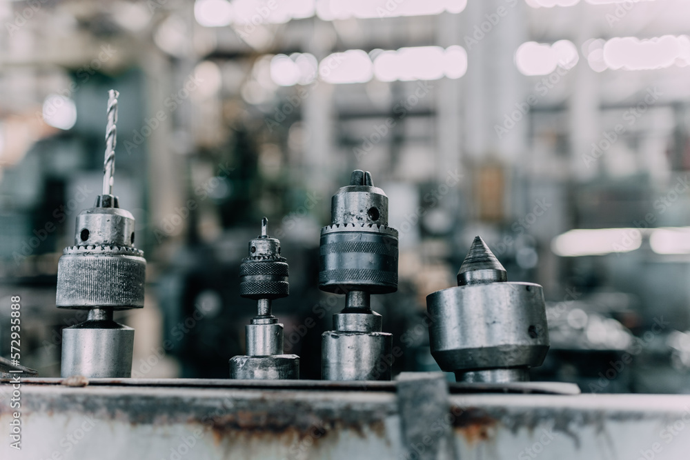 Old equipment, machines, tools in a rustic style in an abandoned ...