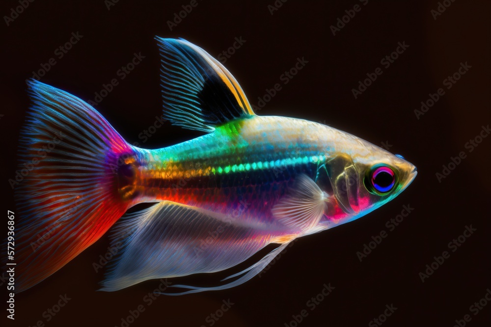 Neon tetra glowing black background, concept of Vivid Colors and ...