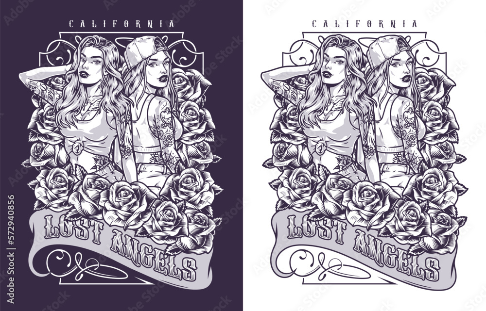 Women lost angels monochrome flyer Stock Vector | Adobe Stock