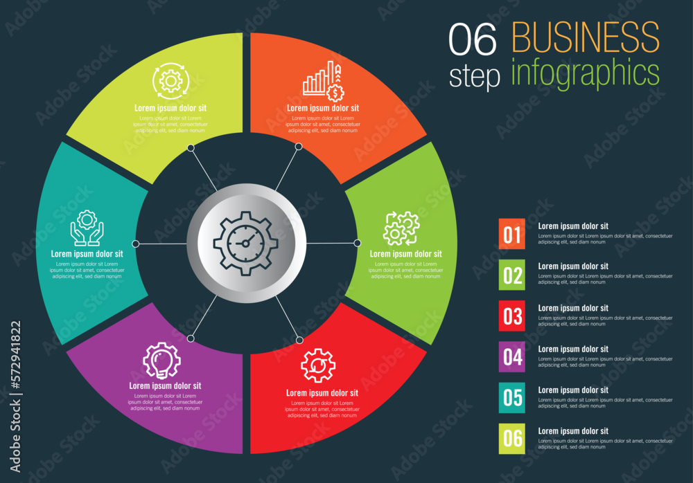 Circle chart infographic template with 6 options for presentations ...