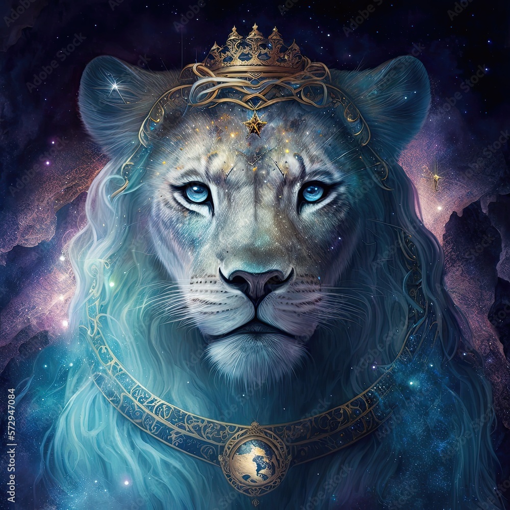 Royal lioness queen with a crown portrait face front in space. Stock Illustration | Adobe Stock