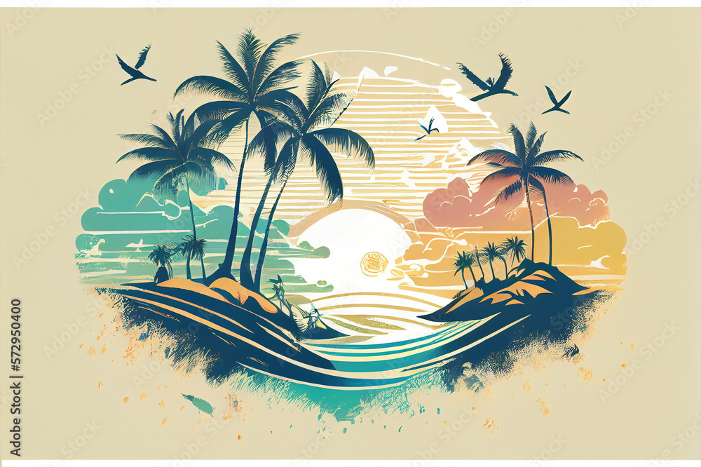 Tropical beach in summer vacation graphic, fun happy and party design ...