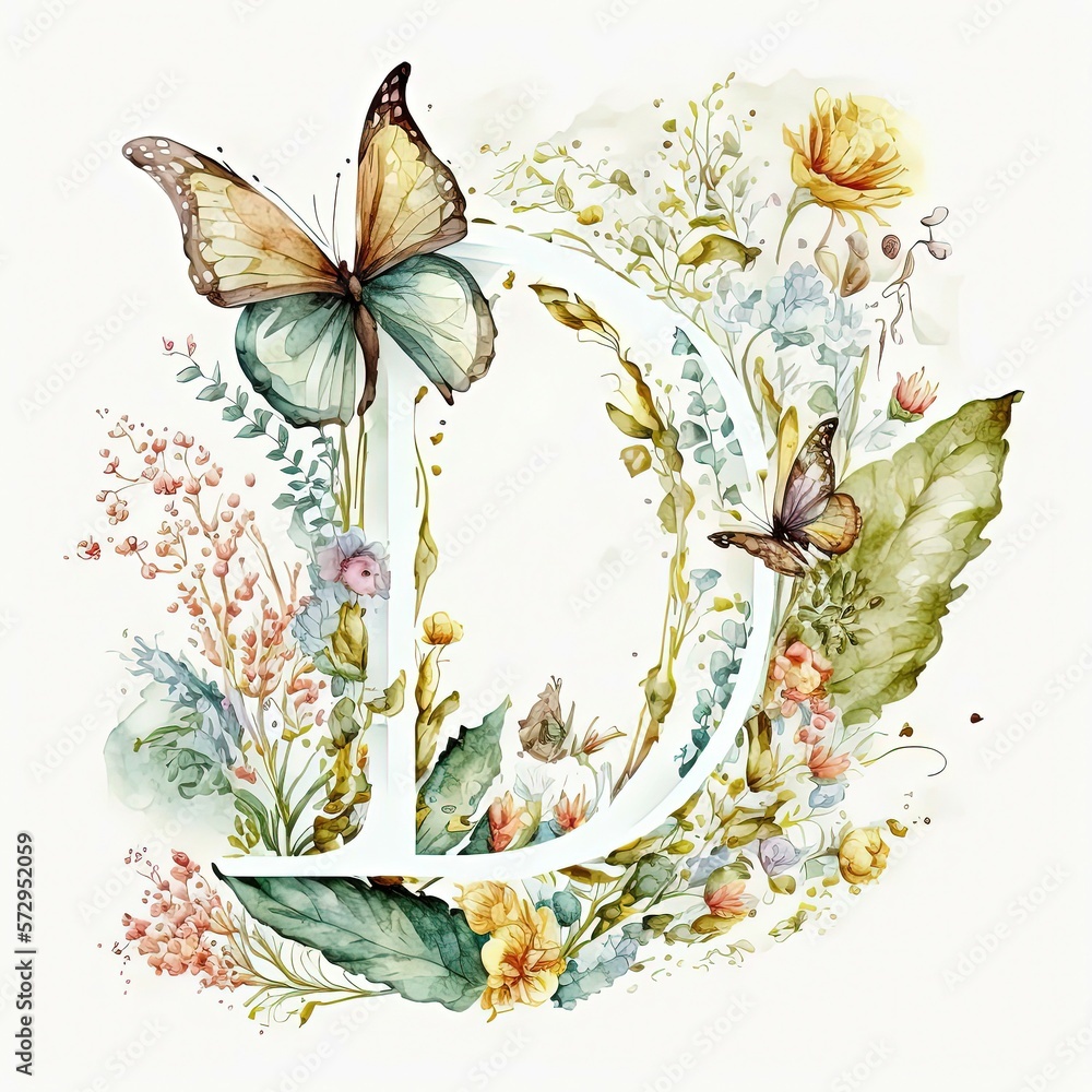 floral monogram letter D for your fauna inspired projects generative ai ...