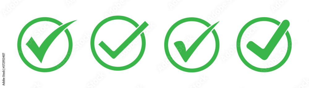 Green check mark icon in a circle. Check mark icon set, Correct mark ...